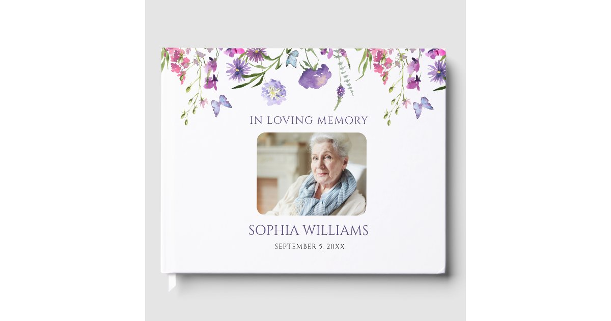 In Loving Memory Purple Wildflowers Guest Book | Zazzle