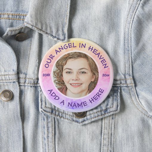 In Loving Memory Rainbow Custom Photo Memorial Button | Zazzle