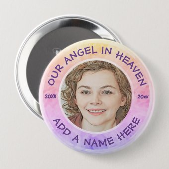 In Loving Memory Rainbow Custom Photo Memorial Button | Zazzle