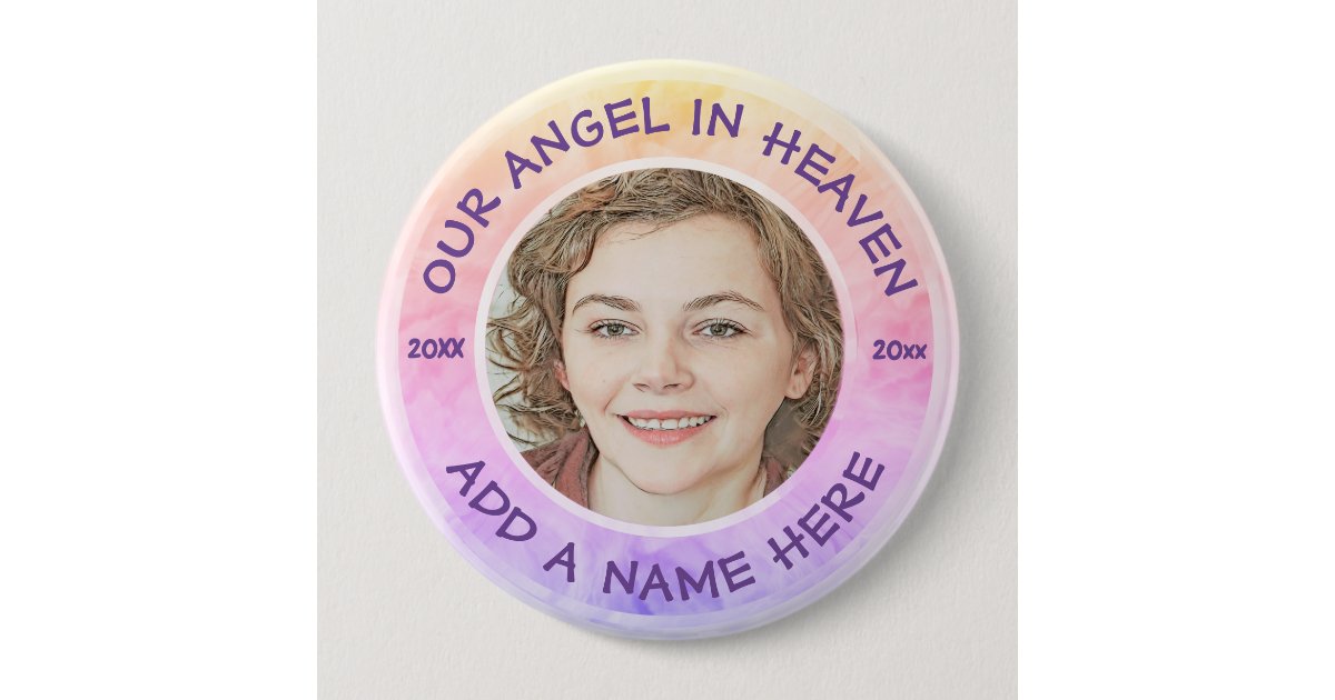 In Loving Memory Rainbow Custom Photo Memorial Button | Zazzle
