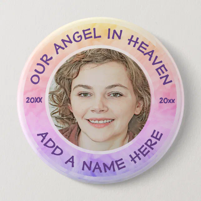 In Loving Memory Rainbow Custom Photo Memorial Button | Zazzle