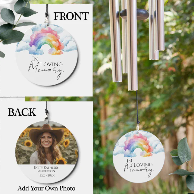 In Loving Memory Rainbow Promise Photo Wind Chime | Zazzle