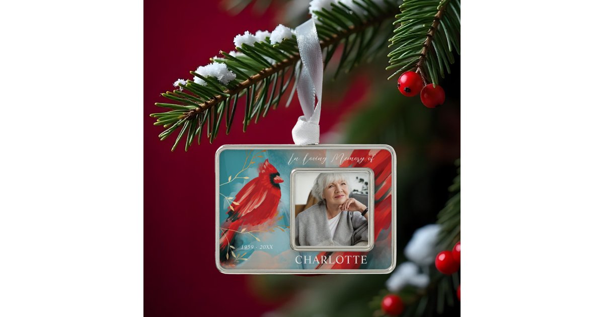 In Loving Memory Red Cardinal Bird Memorial Photo Christmas Ornament ...