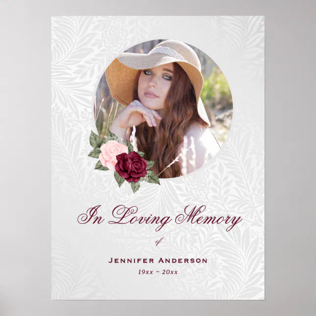 In Loving Memory Red Pink Floral Photo Welcome Poster | Zazzle