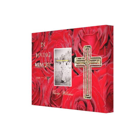 In Loving Memory Red Roses Golden Cross Photo Canvas Print | Zazzle.com