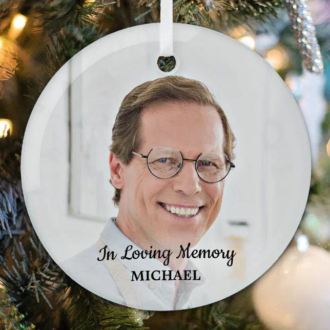 In Loving Memory Remembrance Modern Photo Memorial Glass Ornament | Zazzle