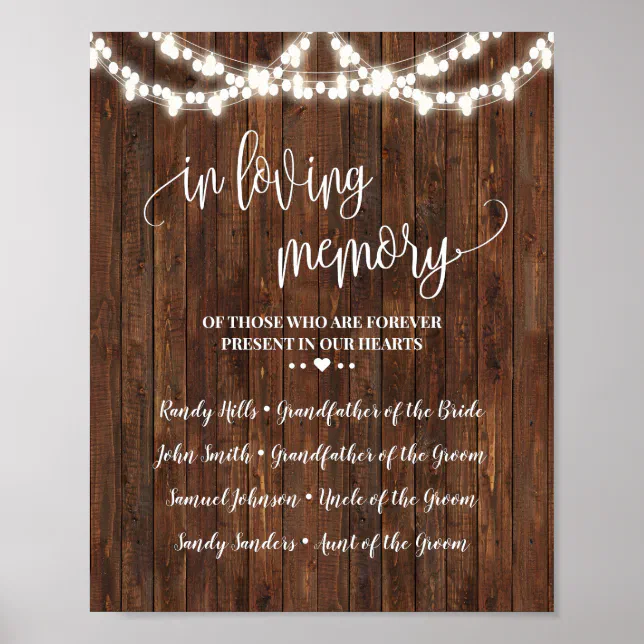 In Loving Memory Remembrance Western Wedding Poster | Zazzle