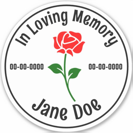 In Loving Memory Rose Custom Cut Vinyl Sticker | Zazzle