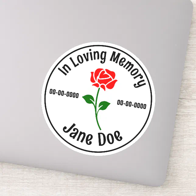 In Loving Memory Rose Custom Cut Vinyl Sticker | Zazzle