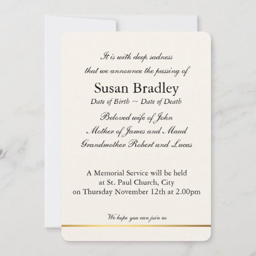 In Loving Memory Rose Funeral Memorial Service Invitation | Zazzle