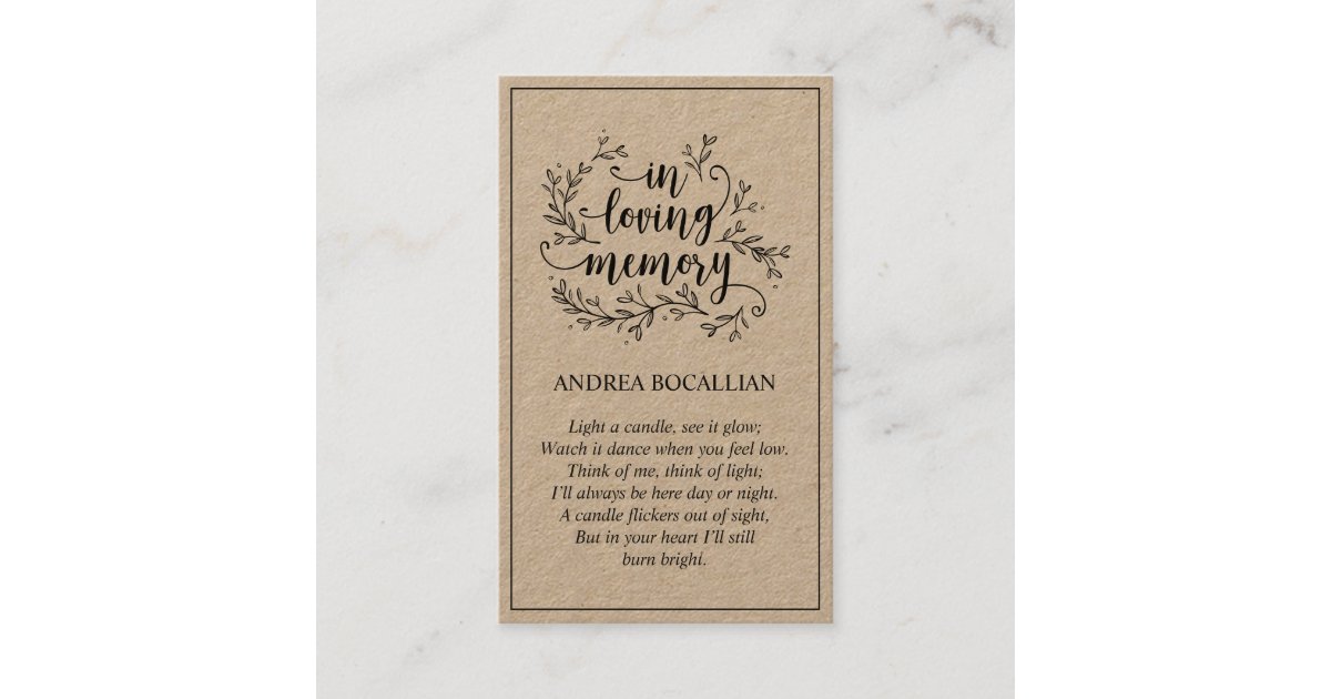 In loving memory, Rustic Brown Kraft Card | Zazzle