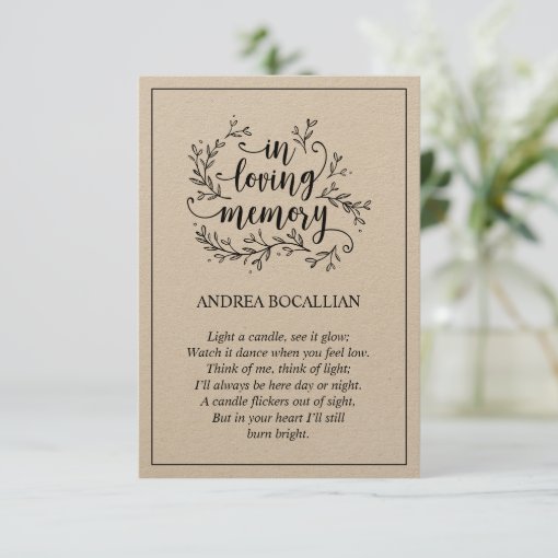 In loving memory, Rustic Brown Kraft Card | Zazzle