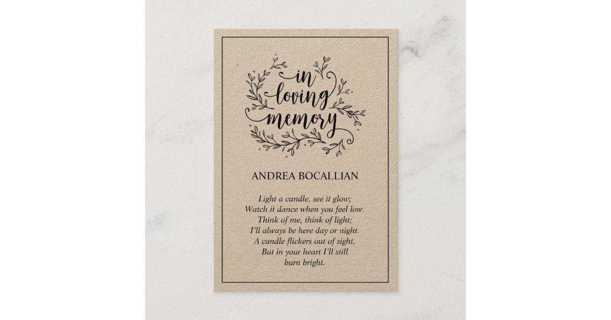 In loving memory, Rustic Brown Kraft Card | Zazzle