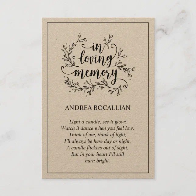 In loving memory, Rustic Brown Kraft Card | Zazzle