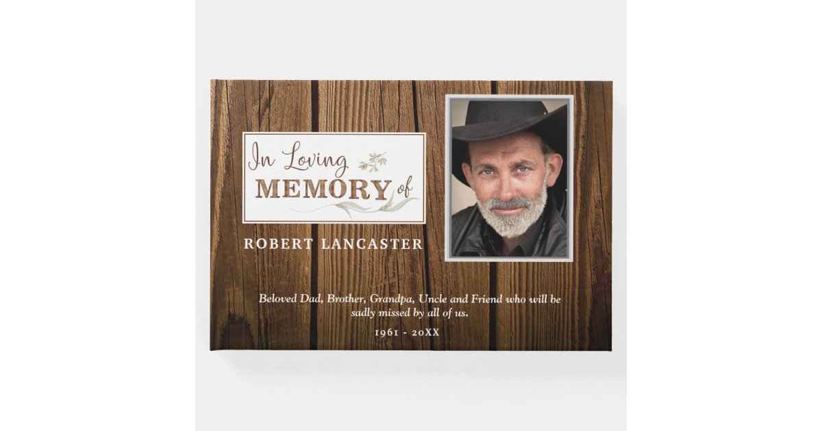 In Loving Memory Rustic Wood, Funeral Photo Guest Book | Zazzle