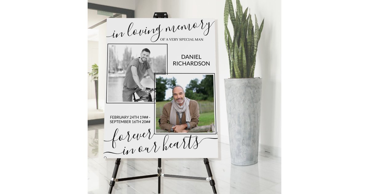 In Loving Memory Script 2 Photo Funeral Foam Board | Zazzle