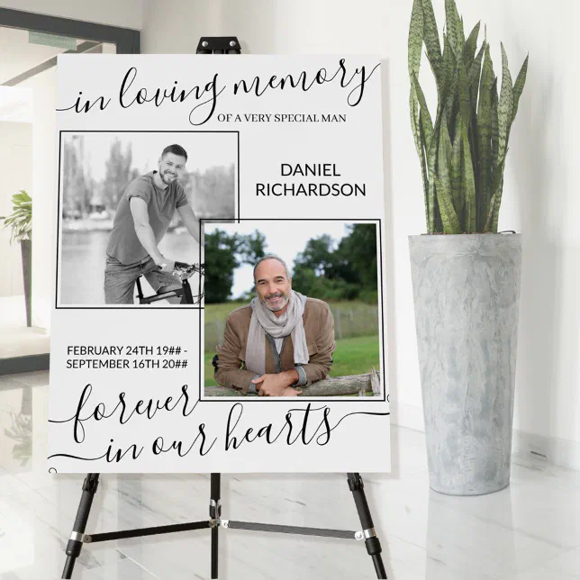 In Loving Memory Script 2 Photo Funeral Foam Board | Zazzle