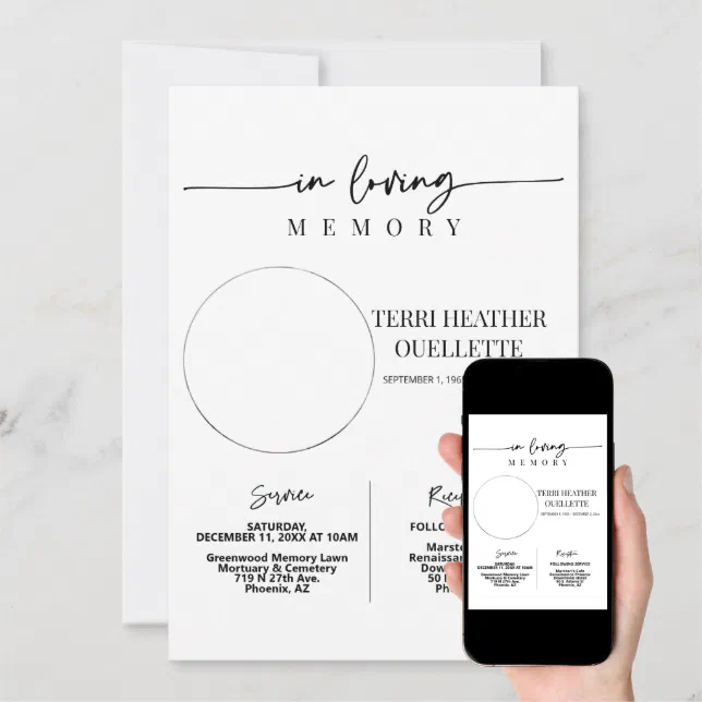 In Loving Memory Script Funeral Memorial Service Invitation | Zazzle