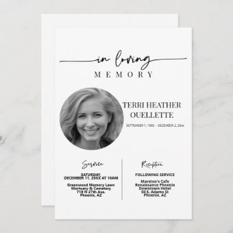 In Loving Memory Script Funeral Memorial Service Invitation | Zazzle