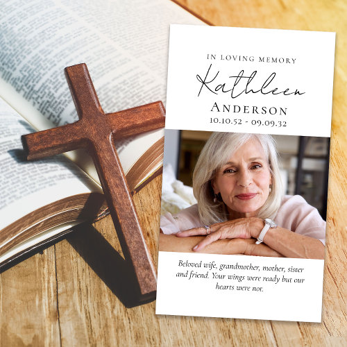 IN LOVING MEMORY SCRIPT FUNERAL PRAYER CARD | Gabriel Angel Design