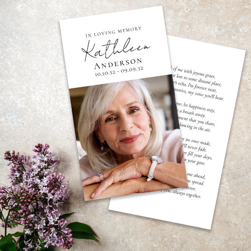 IN LOVING MEMORY SCRIPT FUNERAL PRAYER CARD | Gabriel Angel Design