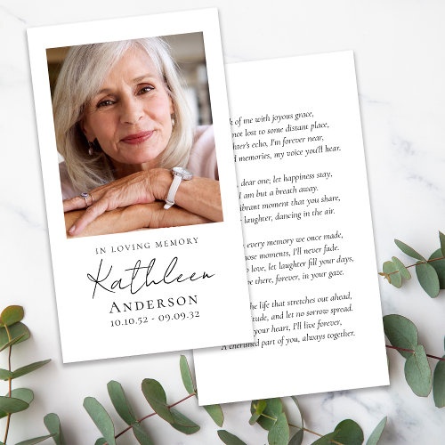 IN LOVING MEMORY SCRIPT FUNERAL PRAYER CARD | Gabriel Angel Design