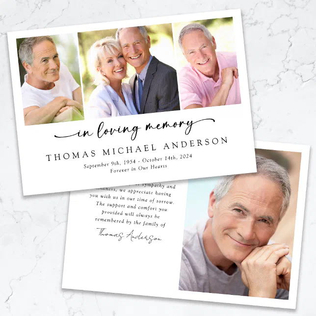 In Loving Memory Script Photo Funeral Sympathy Thank You Card | Zazzle