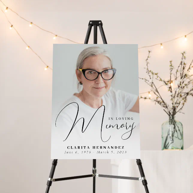 In Loving Memory Script Photo Funeral Welcome Foam Board | Zazzle