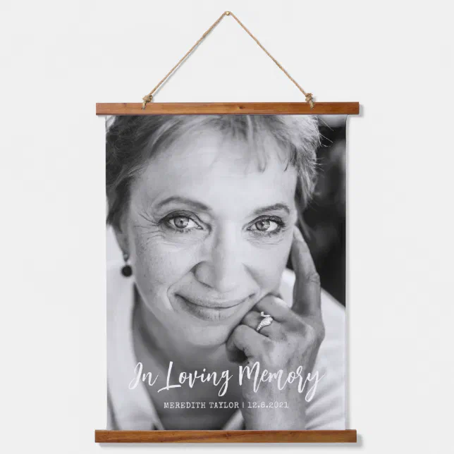 In Loving Memory Script Photo Remembrance Hanging Tapestry | Zazzle