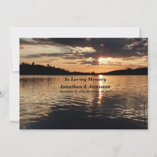 In Loving Memory Service Invitation Sunset at Lake | Zazzle