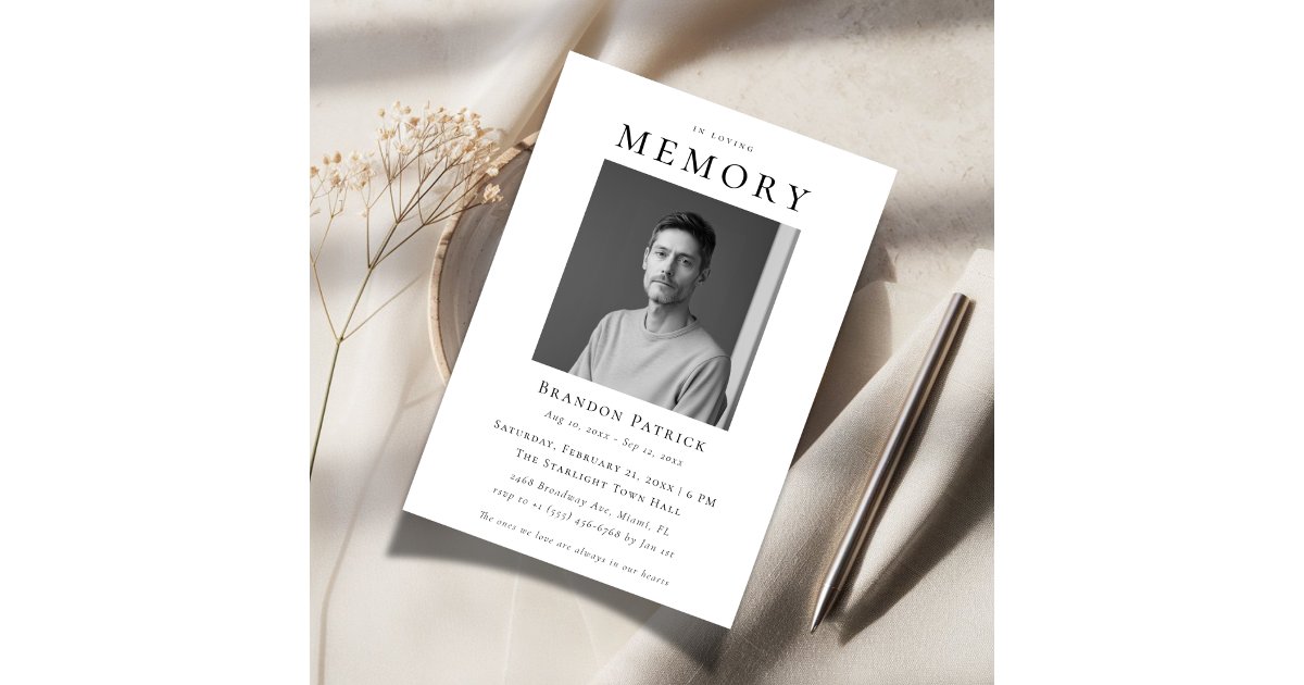 In Loving Memory Simple Digital Funeral Photo Invitation | Zazzle