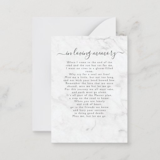 In Loving Memory Simple Marble Photo Poem Card | Zazzle