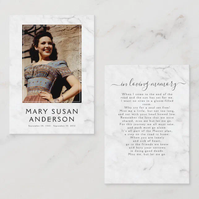 In Loving Memory Simple Marble Photo Poem Card | Zazzle