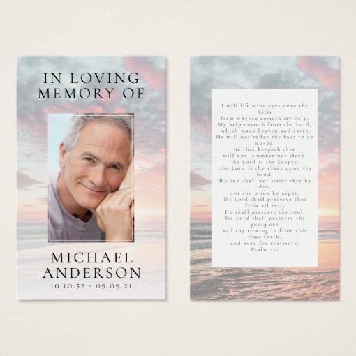 In Loving Memory Sunset Memorial Prayer Card | Zazzle