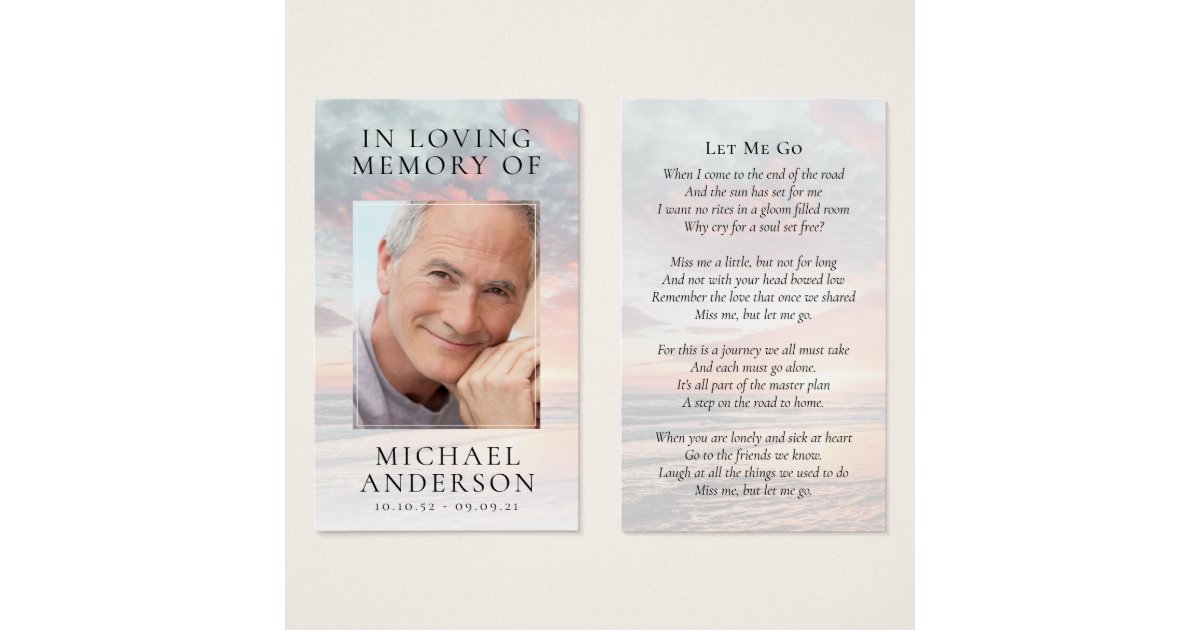In Loving Memory Sunset Memorial Prayer Card | Zazzle