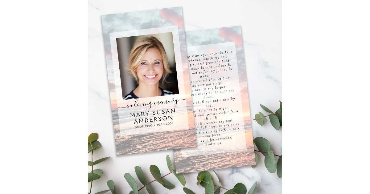 In Loving Memory Sunset Memorial Prayer Card | Zazzle