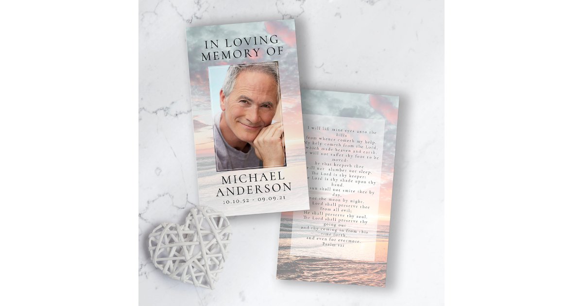 In Loving Memory Sunset Memorial Prayer Card | Zazzle