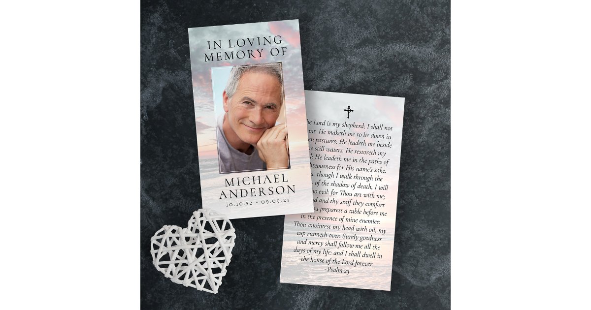In Loving Memory Sunset Memorial Prayer Card | Zazzle