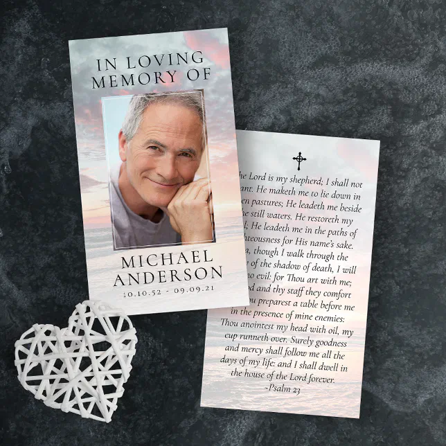 In Loving Memory Sunset Memorial Prayer Card | Zazzle