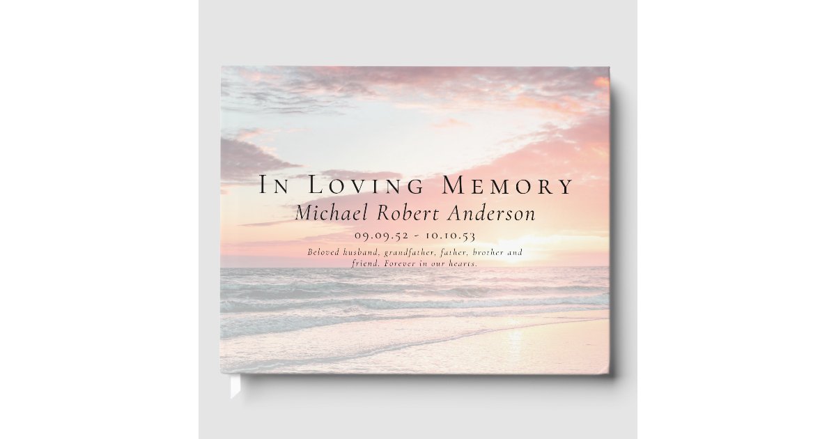 In Loving Memory Sunset Ocean Memorial Funeral Guest Book | Zazzle