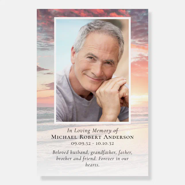 In Loving Memory Sunset Photo Funeral Board | Zazzle
