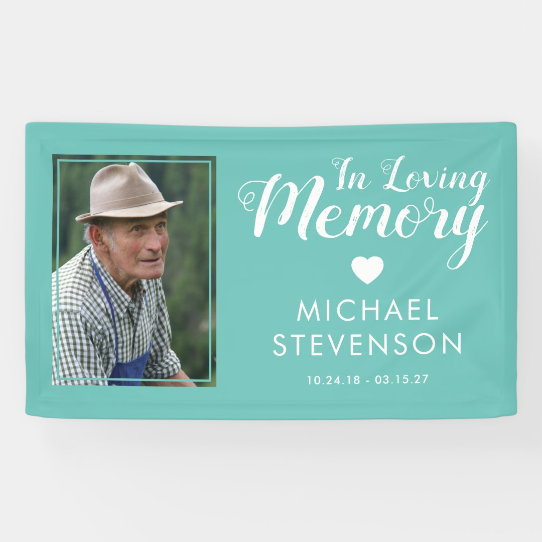In Loving Memory | Teal Memorial Photo Banner | Zazzle