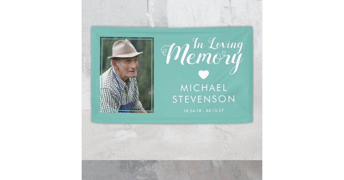 In Loving Memory | Teal Memorial Photo Banner | Zazzle