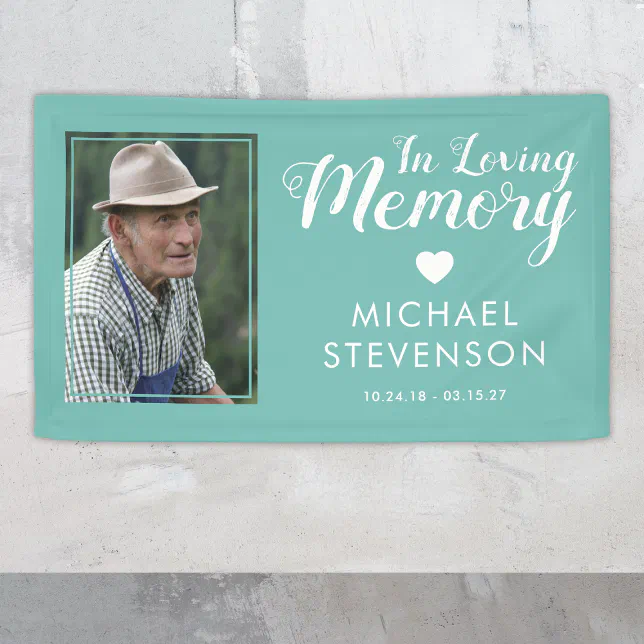 In Loving Memory | Teal Memorial Photo Banner | Zazzle