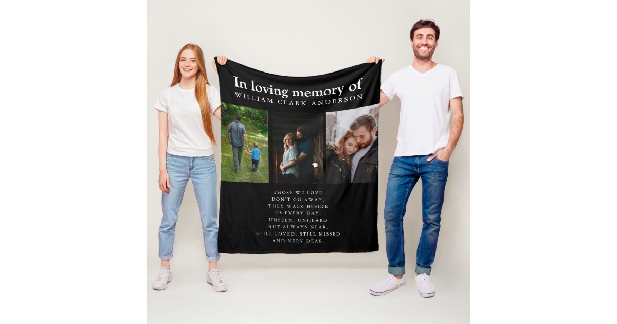 In Loving Memory Three Photo Poem Tribute Blanket | Zazzle
