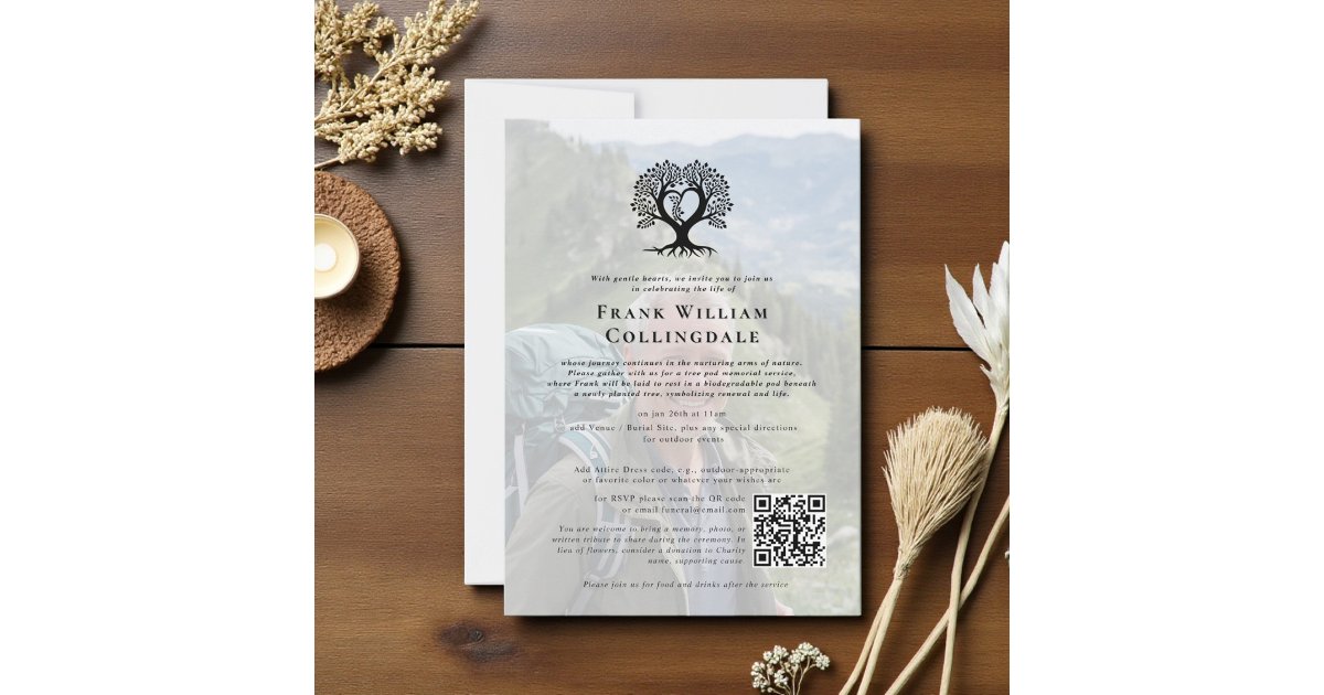 in loving memory tree pod funeral photo qr code invitation | Zazzle