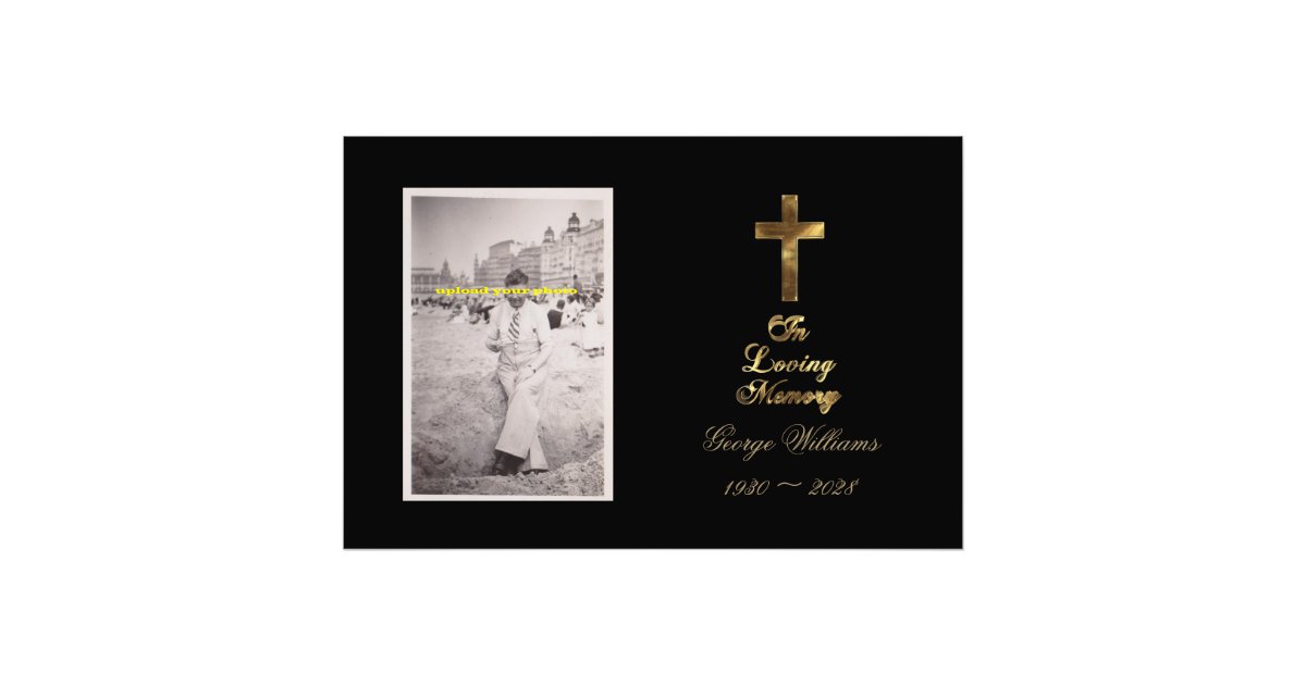In Loving Memory Typography Golden Cross Photo | Zazzle