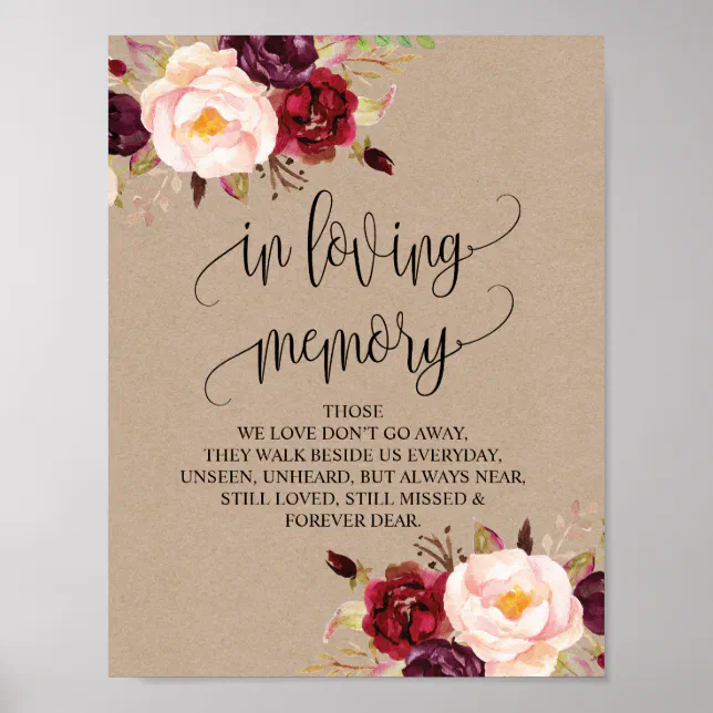 In loving memory Wedding Memorial Table Sign v12 | Zazzle