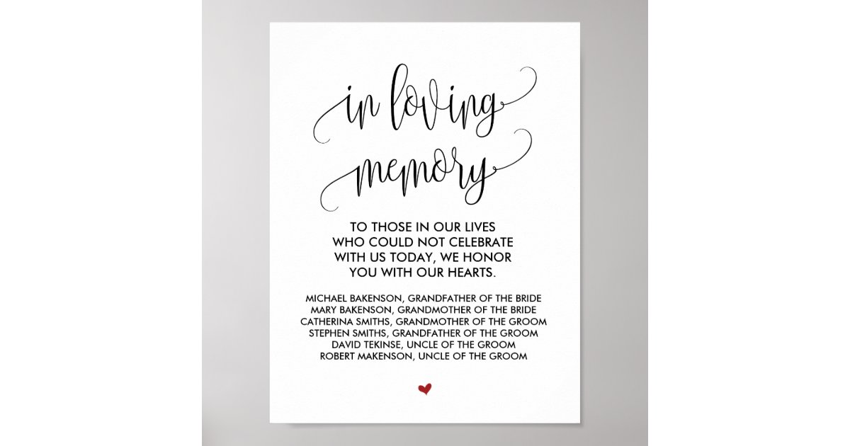 In loving memory Wedding Memorial Table Sign v2 | Zazzle
