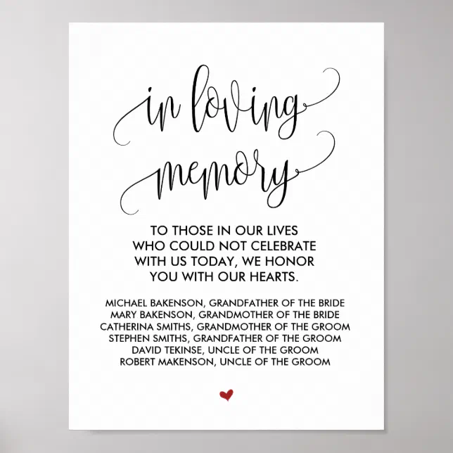 In loving memory Wedding Memorial Table Sign v2 | Zazzle